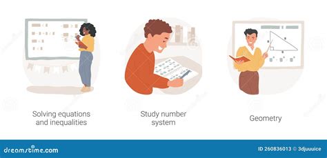 Mathematics In Middle School Isolated Cartoon Vector Illustration Set Stock Vector