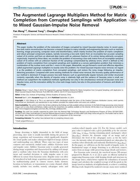 Pdf The Augmented Lagrange Multipliers Method For Matrix Completion From Corrupted Samplings