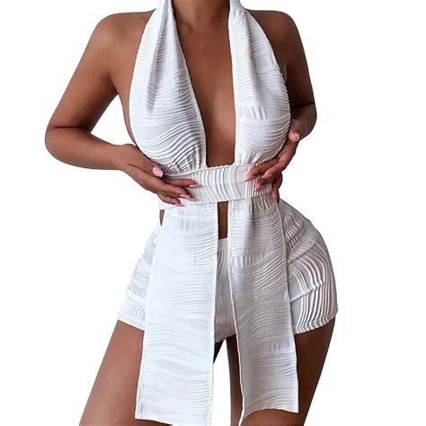 Yuhaotin Woman Shorts Summer 2 Piece Shorts Sets Trim Crop Camis High