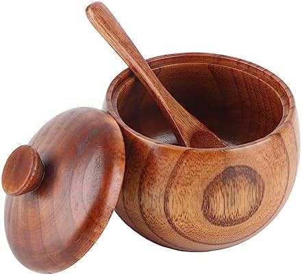 Hapivida Wood Salt Pepper Bowl Spice Box With Lid Spoon