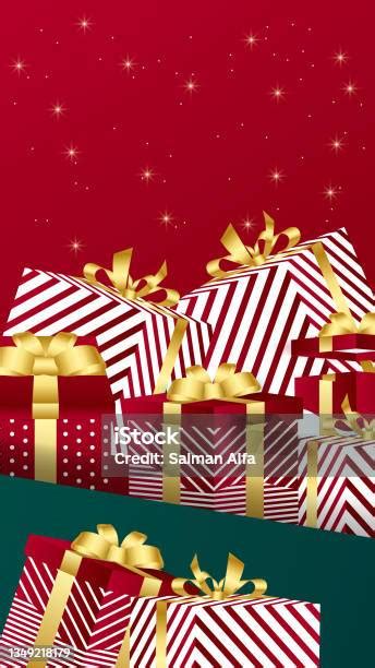 พื้นหลังเรื่องราวฤดูหนาวคริสต์มาสพร้อมกล่องของขวัญดาวหิมะและต้นคริสต์มาส แม่แบบศิลปะวั ภาพประกอบ