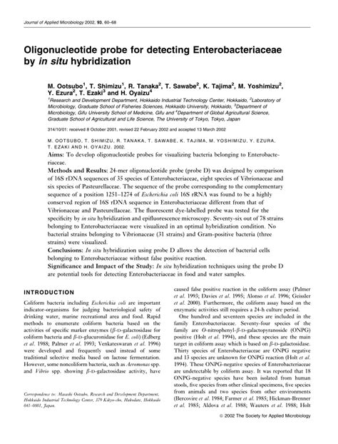 Pdf Oligonucleotide Probe For Detecting Enterobacteriaceae By In Situ Hybridization