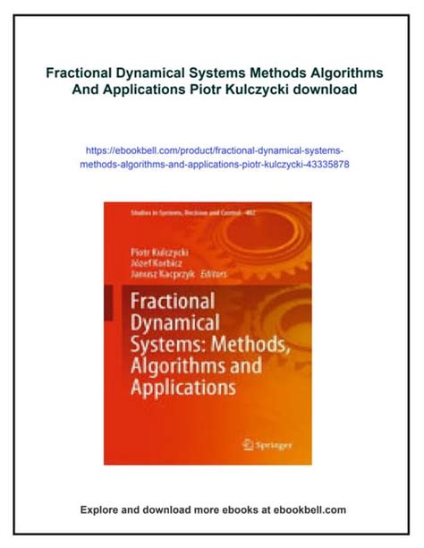 Fractional Dynamical Systems Methods Algorithms And Applications Piotr Kulczycki Pdf