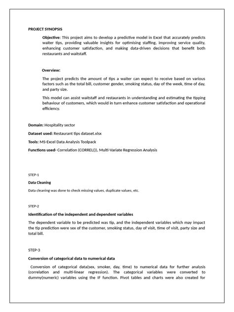 Predicting Restaurant Tips With Excel Pdf Dependent And Independent