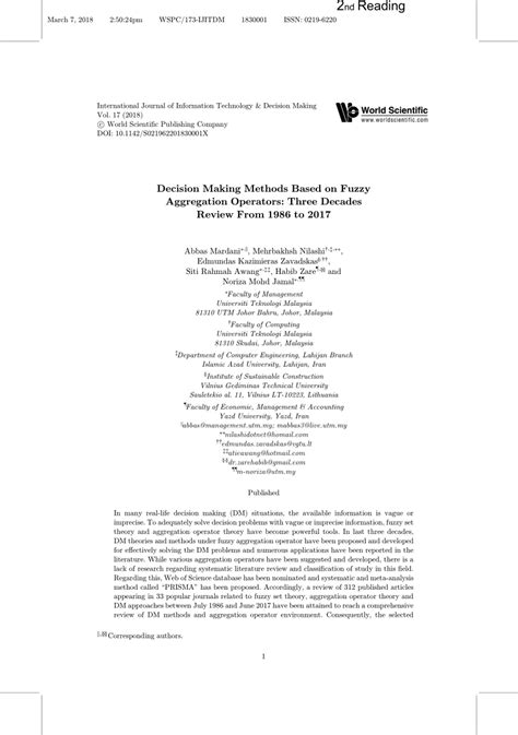 Pdf Decision Making Methods Based On Fuzzy Aggregation Operators