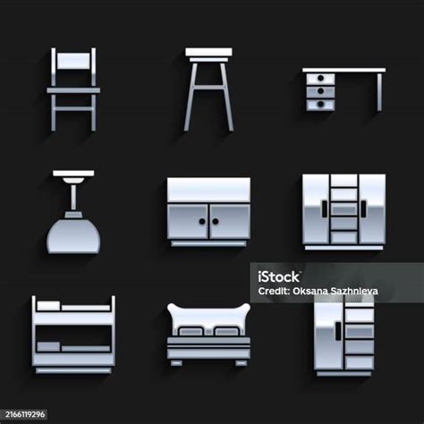 옷장 큰 침대 이층 램프 걸이 사무실 책상 및 의자 아이콘을 설정합니다 벡터 2 층침대에 대한 스톡 벡터 아트 및 기타 이미지 2 층침대 가구 가정의 방 Istock