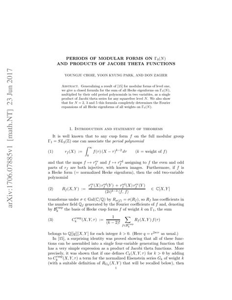 Pdf Periods Of Modular Forms On Gamma0n And Products Of Jacobi