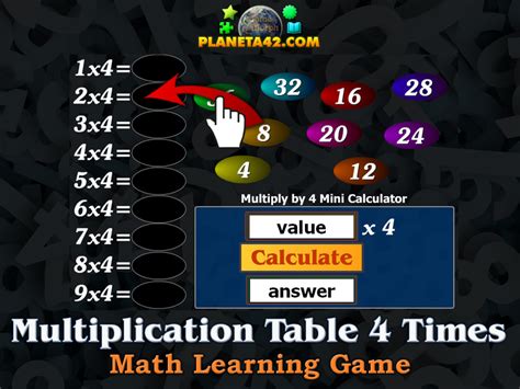 Multiplication Table 4 Times Puzzle Maths Learning Game