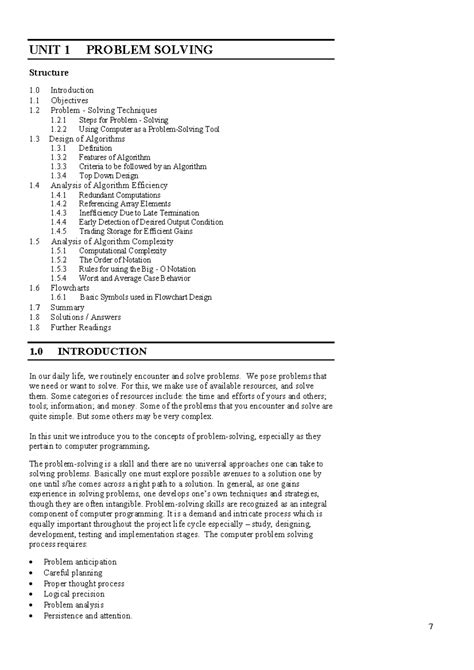 Mcs011 01 Problem Solving And Programming Problem Solving UNIT 1 PROBLEM SOLVING Structure 1