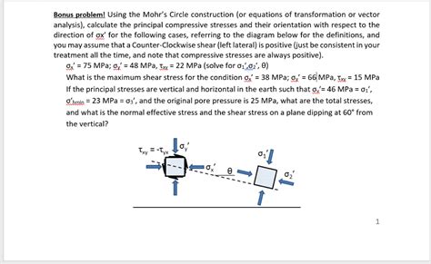 Solved Bonus Problem Using The Mohr S Circle Construction Chegg Com