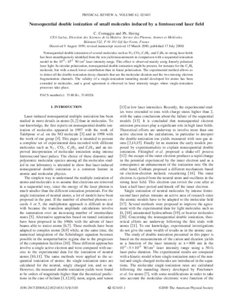 Pdf Nonsequential Double Ionization Of Small Molecules Induced By A Femtosecond Laser Field