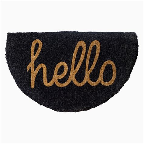 Cursive Hello Semi Round Handwoven Dark Blue Doormats On Sale Fab Habitat