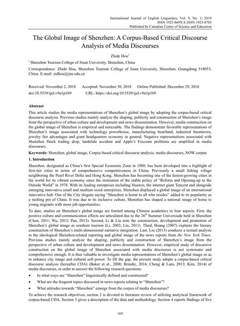 Pdf The Global Image Of Shenzhen A Corpus Based Critical Discourse Analysis Of Media Discourses