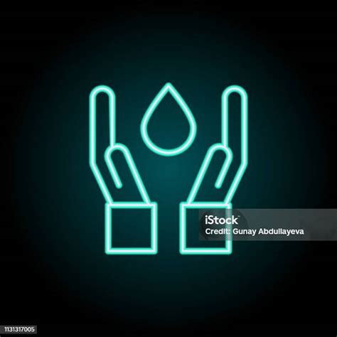 손에서 물 개요 아이콘입니다 네온 스타일 아이콘에 생태의 요소입니다 웹사이트 웹 디자인 모바일 앱 정보 그래픽에 대 한 간단한 아이콘 그리기에 대한 스톡 벡터 아트 및 기타
