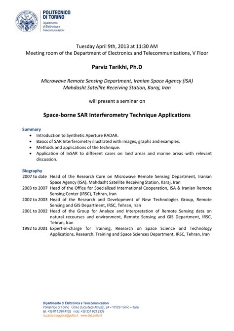 Pdf Space Borne Sar Interferometry Technique Applications