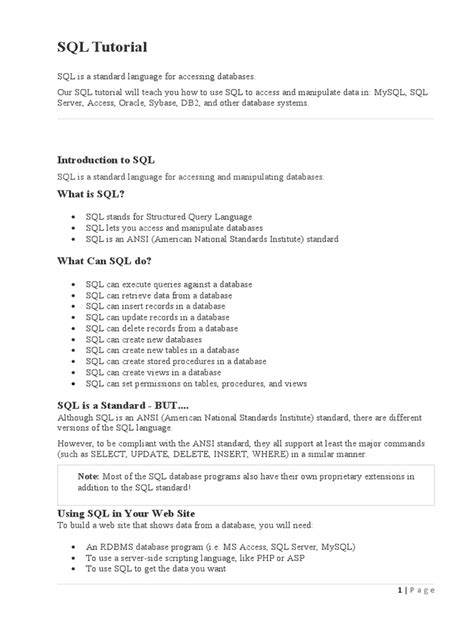 Sql Introduction Pdf Sql Relational Database