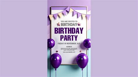 Purple And Gold Birthday Party Invitation Card For Instagram Story