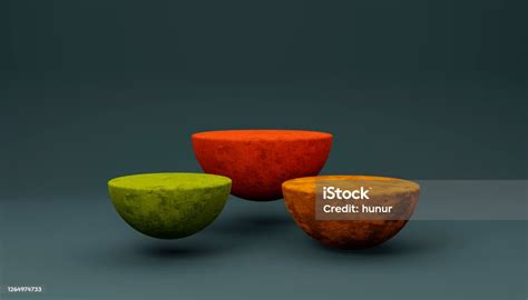 3d는 기하학적인 다채로운 반구 받침대 또는 녹색 배경에 모형 제품 연단렌더링 0명에 대한 스톡 사진 및 기타 이미지 0명