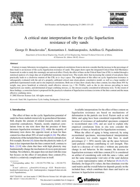 2003 A Critical State Interpretation For The Cyclic Liquefaction Resistance Of Silty Sands