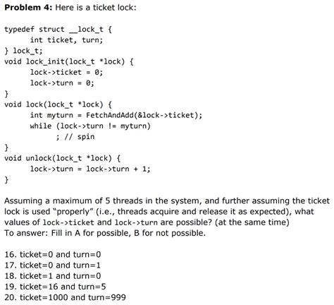 Problem 4 Here Is A Ticket Lock Typedef Struct