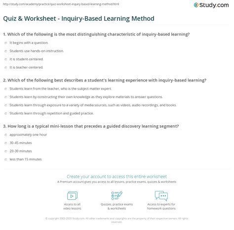 Quiz And Worksheet Inquiry Based Learning Method