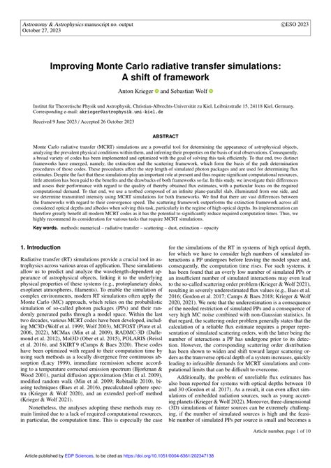 Pdf Improving Monte Carlo Radiative Transfer Simulations A Shift Of Framework