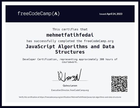 Freecodecamp Javascript Algorithms And Data Structures Eğitimimi Başarıyla Tamamladım Fatih Fedai