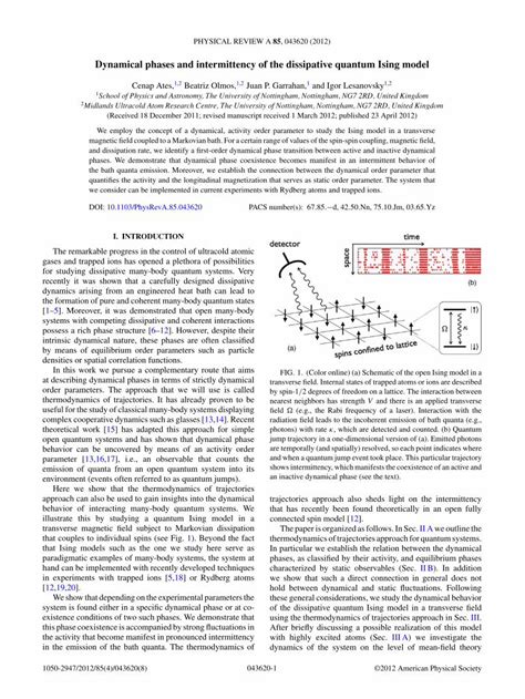 Pdf Dynamical Phases And Intermittency Of The Dissipative Quantum