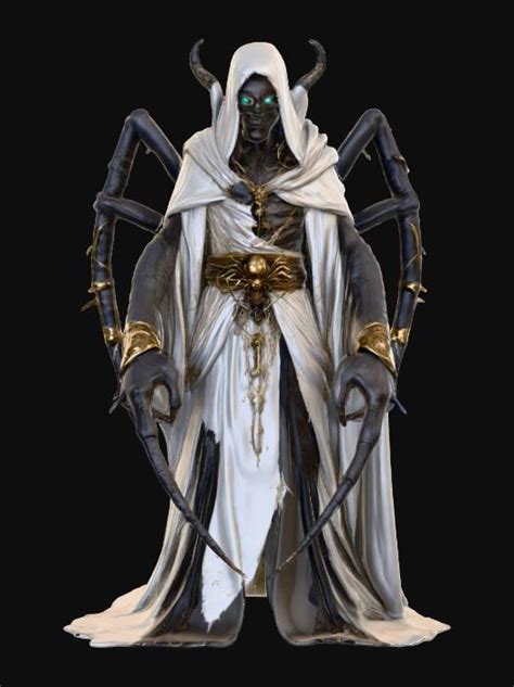 Fantasy Humanoid Spider Wizard Massive Body Dressed In Torn Robes Detailed Head With Many