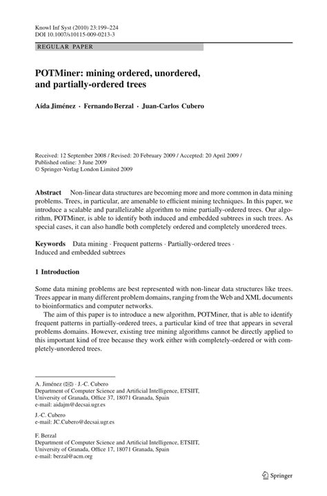 Pdf Potminer Mining Ordered Unordered And Partially Ordered Trees
