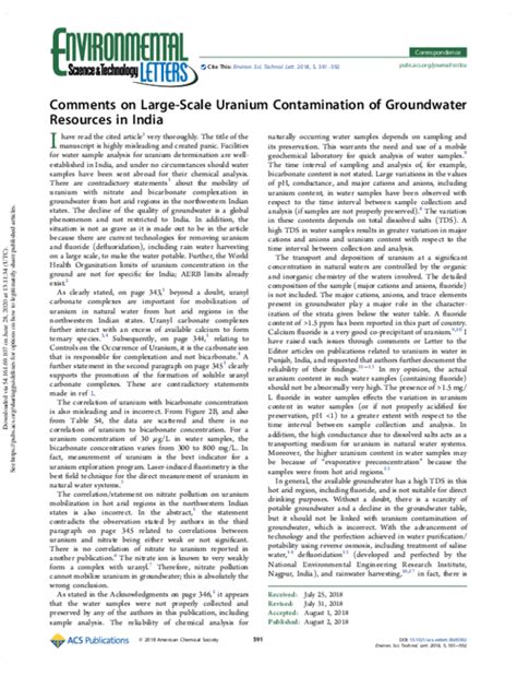 Pdf Comments On Large Scale Uranium Contamination Of Groundwater