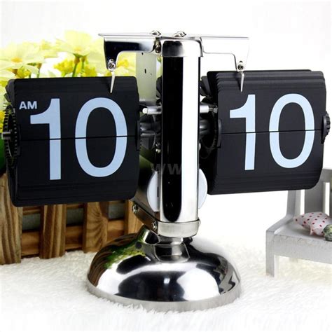 Modern Design Small Scale Table Clock Retro Flip Over Clock Stainless