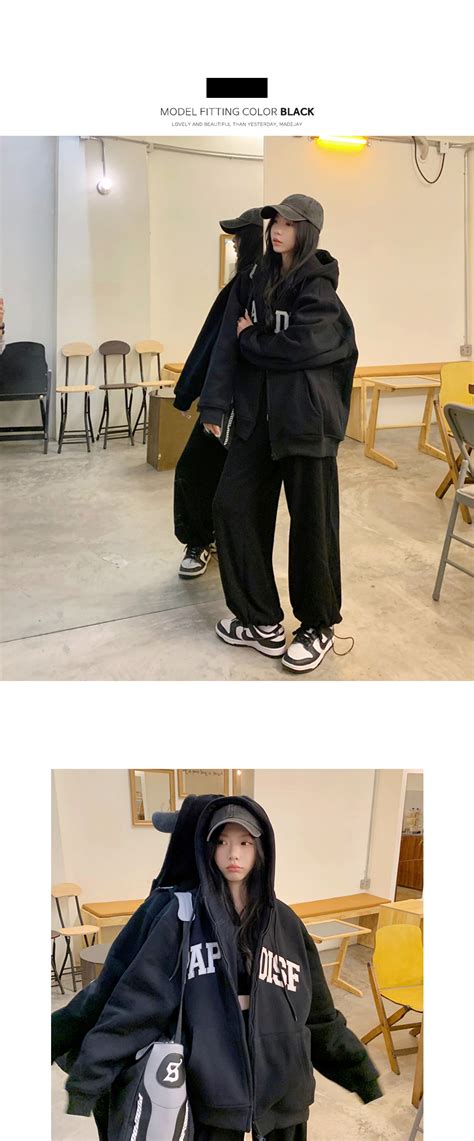 기모버젼 겨울커플룩 기모 파라다이스 오버핏 후드 집업jp7210 간절기 자수 래터링 기본 베이직 래글런 롱 블록코어룩 Y2k룩 이지룩 키치룩 여행룩 배색 루즈핏 오버핏