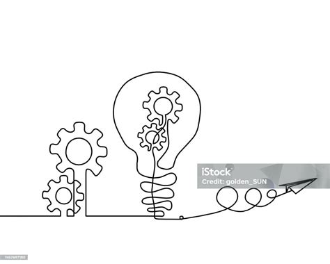 추상 둥근 금속 기어 바퀴는 전구와 종이 비행기를 흰색 배경에 선 그리기로 사용합니다 팀워크의 개념 0명에 대한 스톡 벡터 아트 및 기타 이미지 Istock