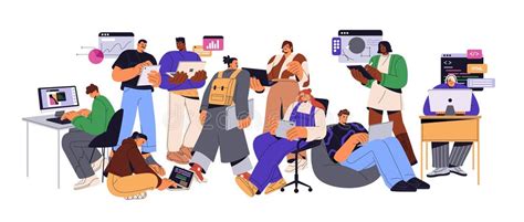 Coders Software Engineers Team At Work Programmers Coding Developing Project Stock Vector