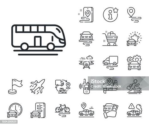 버스 투어 수송 라인 아이콘입니다 운송 차량 표지판 비행기 공급망 및 장소 위치 벡터 교통수단에 대한 스톡 벡터 아트 및 기타 이미지 Istock