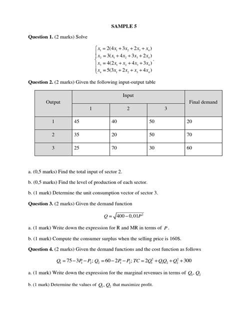 sample exam 5 6 pdf demand input output model