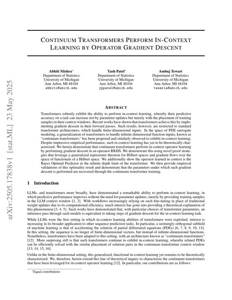 Pdf Continuum Transformers Perform In Context Learning By Operator