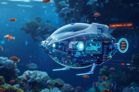 Futuristic Submarine Drone Equipped Artificial Intelligence Underwater Exploration Research
