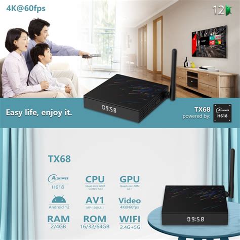 H618 Tx68 Android 120 Allwinner H618 쿼드 코어 스마트 Tv 박스 메모리 4gb32gbeu