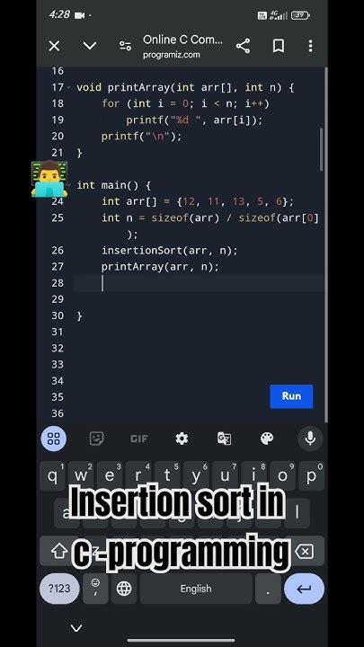 Insertion Sort In C Programming Language Insertion Sort In C Programming Code Coding Youtube