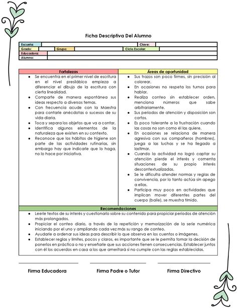 Primaria Ejemplos De Fichas Descriptivas De Alumnos De Preescolar