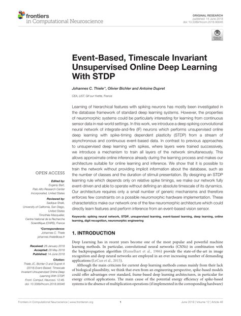 Pdf Event Based Timescale Invariant Unsupervised Online Deep Learning With Stdp