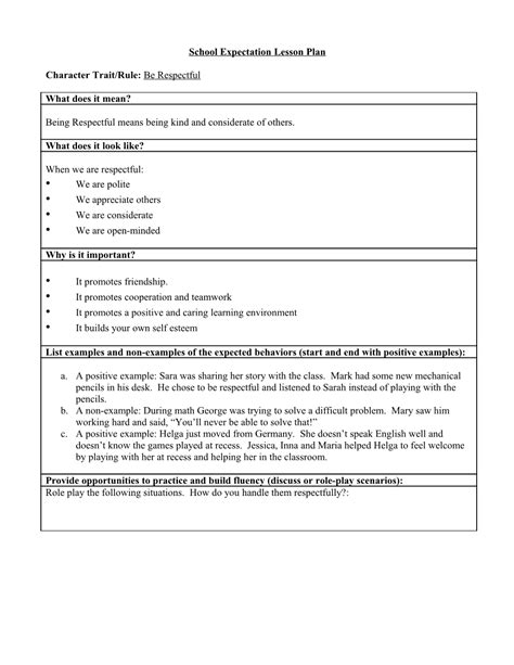 School Expectation Lesson Plan Docslib
