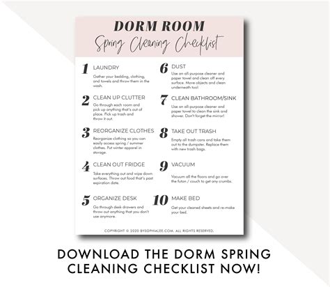 DORM SPRING CLEANING CHECKLIST By Sophia Lee