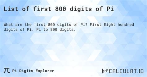 List Of First 800 Digits Of Pi Calculatio