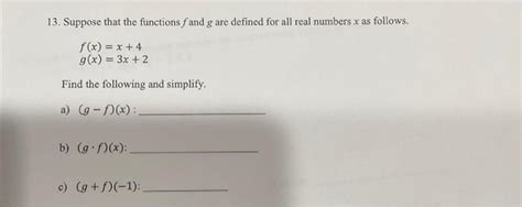solved suppose that the functions f and g are defined for