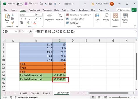 Excel Ttest Function