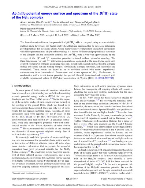 Pdf Ab Initio Potential Energy Surface And Spectrum Of The B3Π State Of The Hei2 Complex