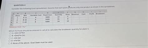 Solved QUESTION Consider The Following Excel Spreadsheet Chegg